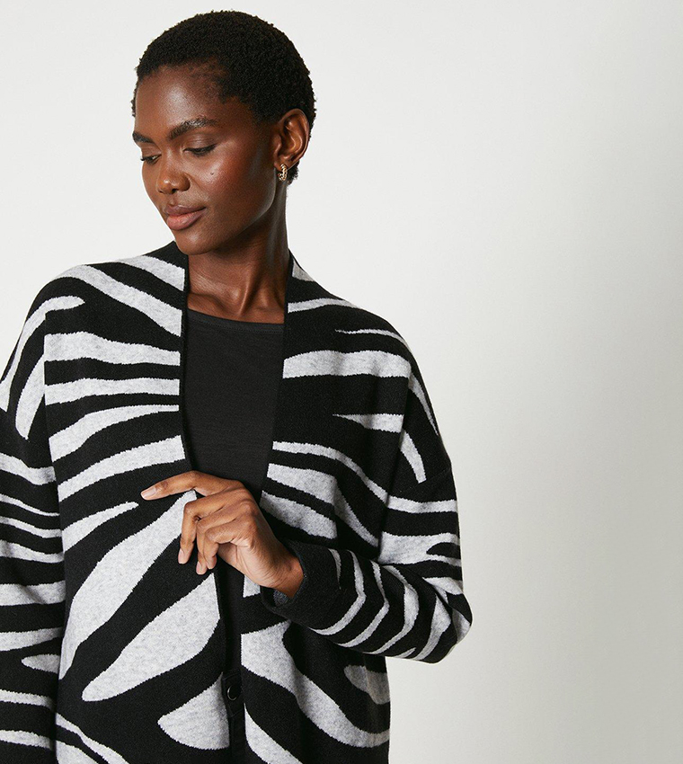 Buy Wallis Longline Zebra Print Cardigan In Grey | 6thStreet Kuwait
