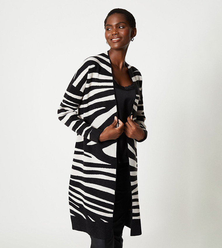 Buy Wallis Longline Zebra Print Cardigan In Ivory | 6thStreet Qatar