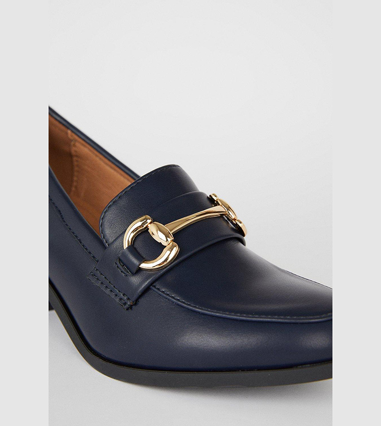 Buy Wallis Lydia Snaffle Trim Apron Front Medium Heeled Loafers In Navy ...