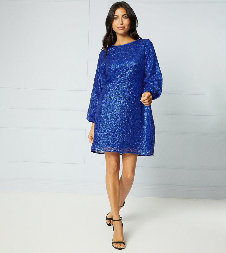 Buy Wallis Sequin Split Front Swing Dress In COBALT | 6thStreet UAE