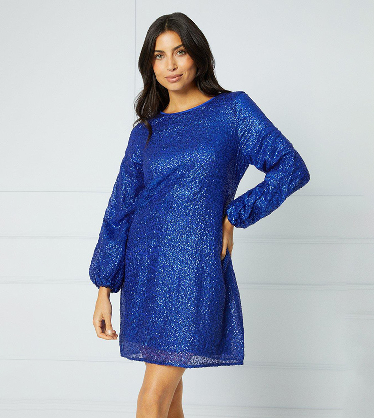 Buy Wallis Sequin Split Front Swing Dress In COBALT | 6thStreet UAE
