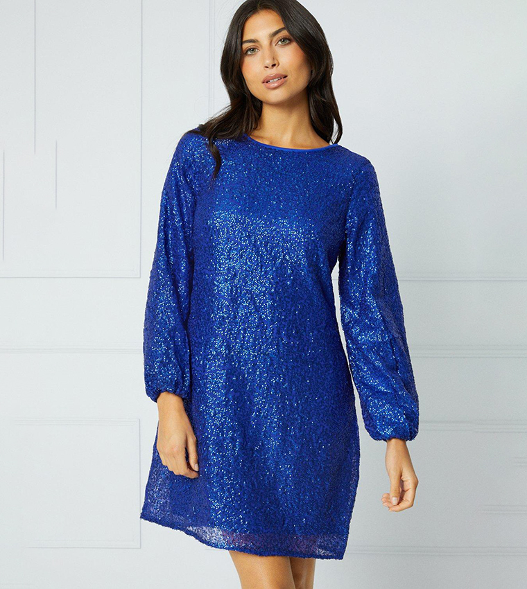 Buy Wallis Sequin Split Front Swing Dress In COBALT | 6thStreet UAE