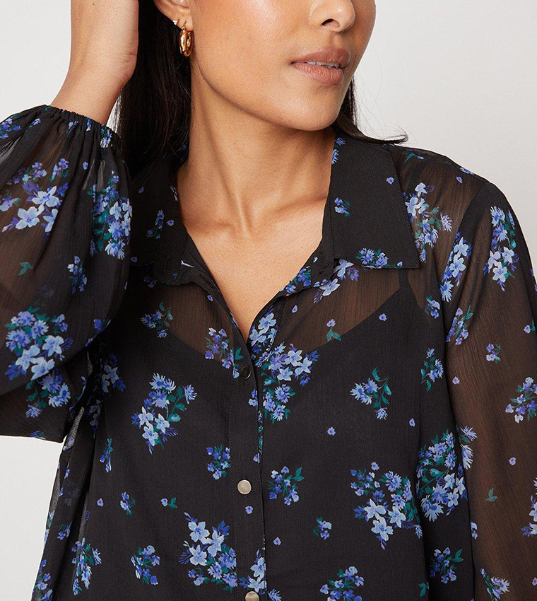 Buy Wallis Blue Floral High Low Shirt In Black | 6thStreet UAE