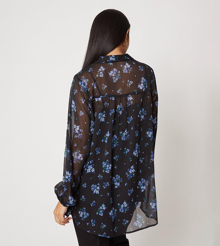Buy Wallis Blue Floral High Low Shirt In Black | 6thStreet UAE