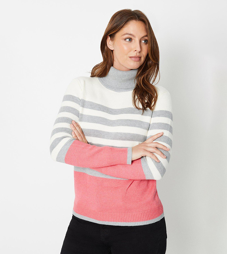 Buy Wallis Roll Neck Stripe Sweater In Grey 6thstreet Kuwait