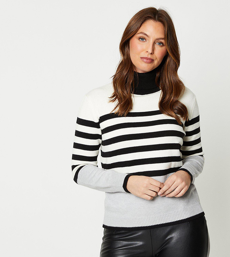 Buy Wallis Roll Neck Stripe Sweater In Black 6thstreet Uae