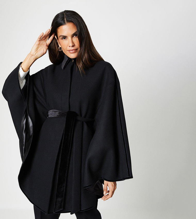 Buy Wallis Contrast Embroidered Belted Cape In Black | 6thStreet Kuwait