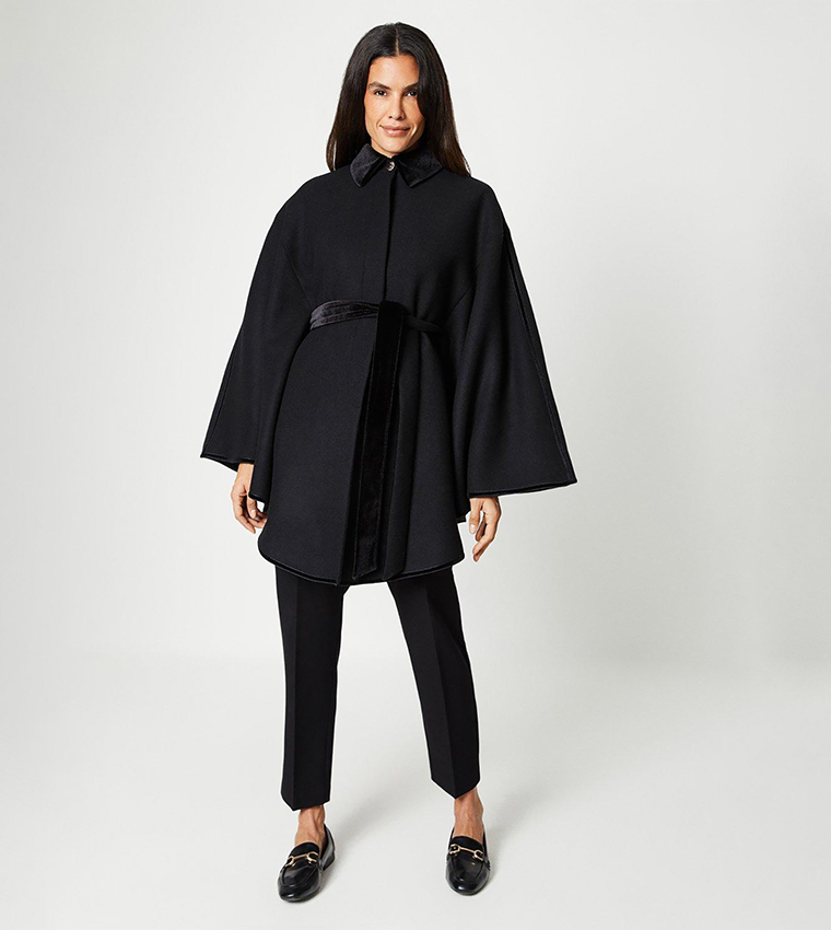 Buy Wallis Contrast Embroidered Belted Cape In Black | 6thStreet Kuwait