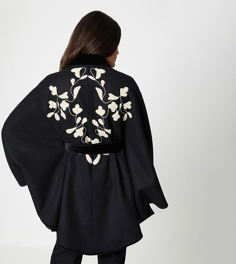 Buy Wallis Contrast Embroidered Belted Cape In Black | 6thStreet Kuwait