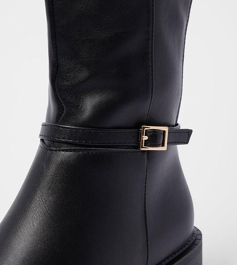Buy Wallis Harlow Double Strap Elastic Back Detail Riding Knee Boots In ...