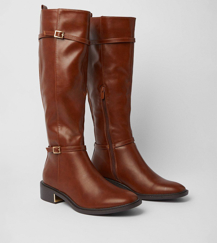 Buy Wallis Harlow Double Strap Elastic Back Detail Riding Knee Boots In ...