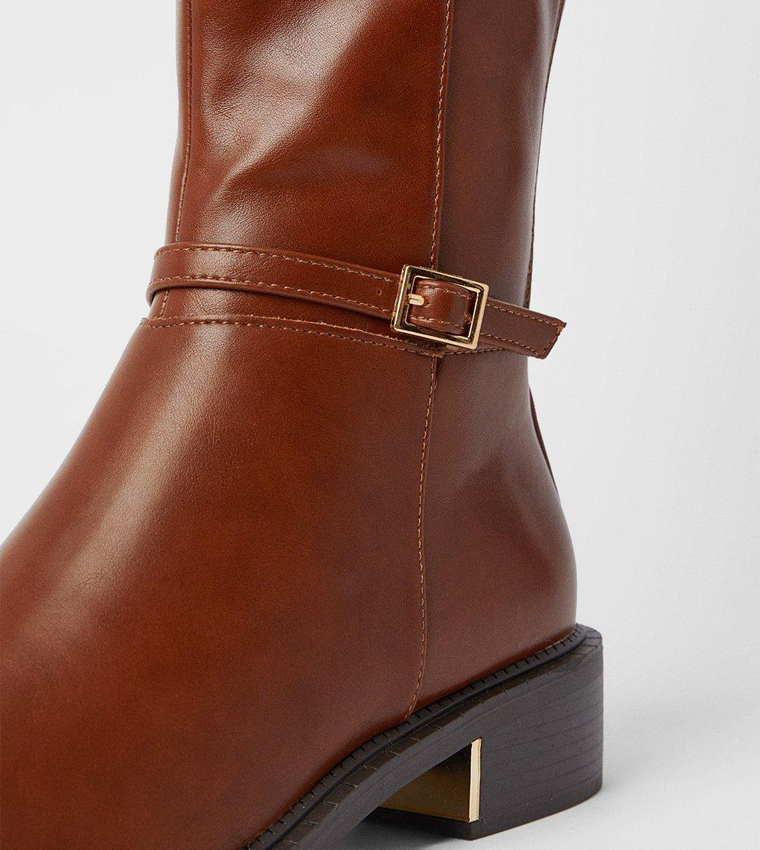 Buy Wallis Harlow Double Strap Elastic Back Detail Riding Knee Boots In ...