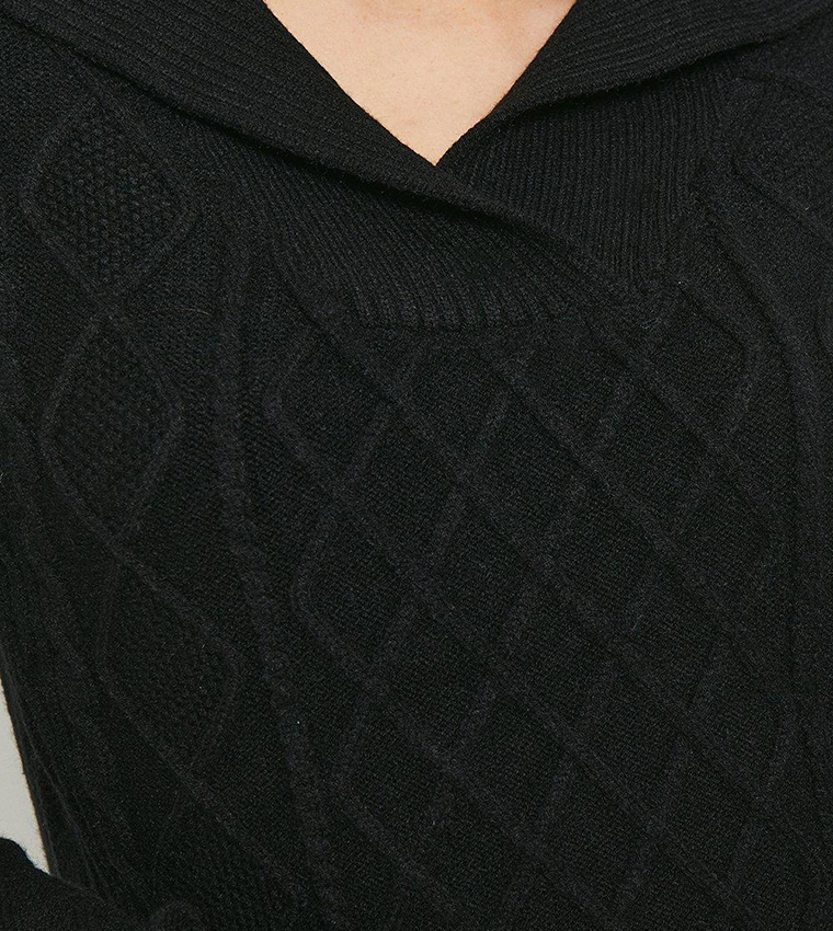 Buy Wallis Sailor Collar Cable Knit Sweater In Black | 6thStreet Saudi ...