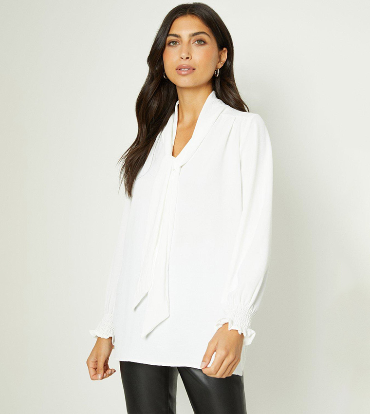 Buy Wallis Tie Front Shirred Cuff Top In Ivory | 6thStreet Saudi Arabia