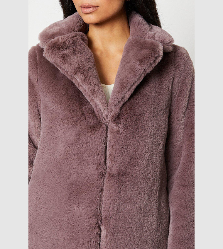 Buy Wallis Plush Faux Fur Open Collar Longline Coat In Mink | 6thStreet Saudi Arabia
