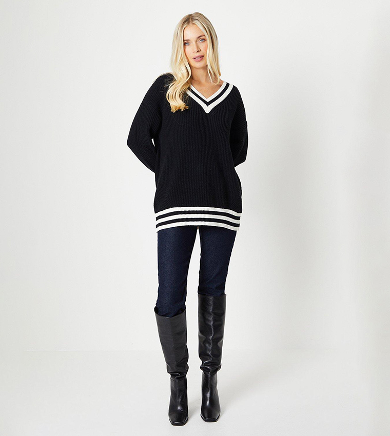 Buy Wallis Petite Tipped Detail V Neck Jumper In Black | 6thStreet Bahrain Buy Wallis Petite Tipped Detail V Neck Jumper In Black | 6thStreet Bahrain