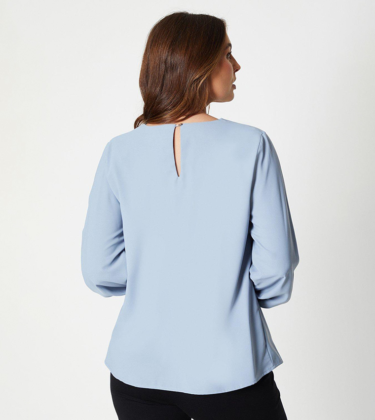 Buy Wallis Double Gette Corsage Detail Cowl Neck Top In Blue ...