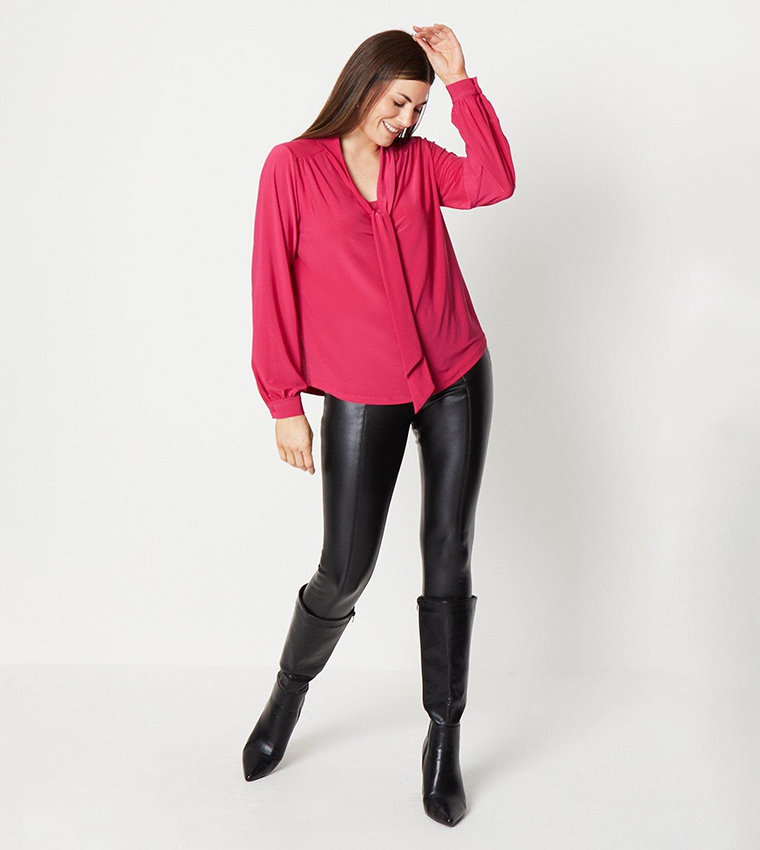Buy Wallis Tie Neck Jersey Top In Pink | 6thStreet Saudi Arabia