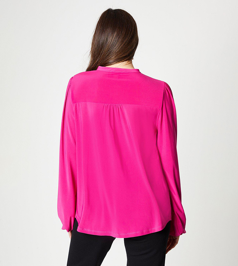 Buy Wallis Tall Covered Button Blouson Sleeves Top In Pink | 6thStreet UAE