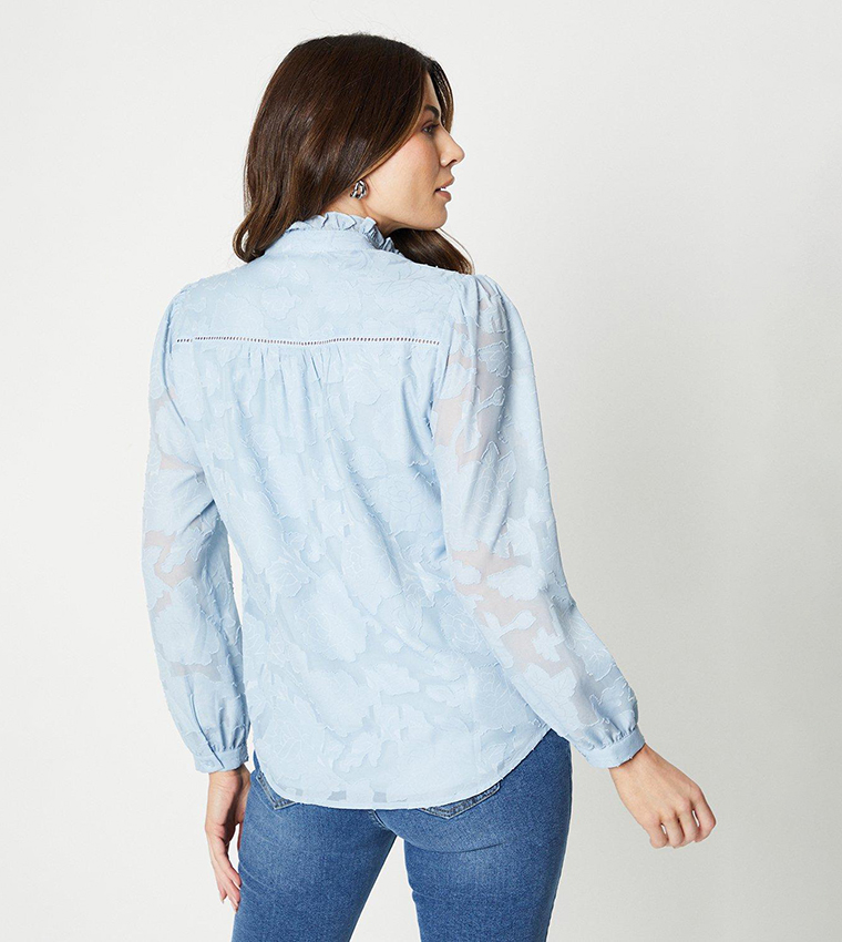 Buy Wallis Jacquard Ruffle Neck Button Top In Green | 6thStreet Saudi Arabia