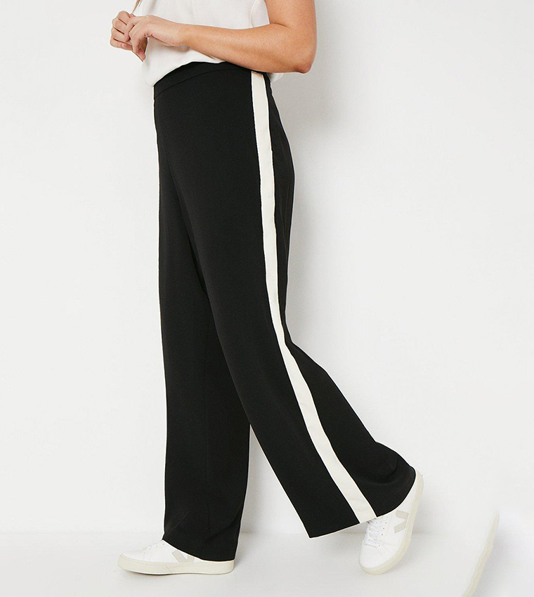 Buy Wallis Curve Side Stripe Straight Fit Trousers In Black | 6thstreet ...