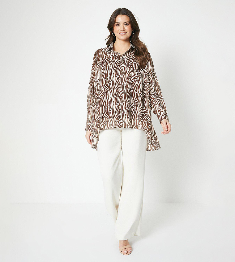 Buy Wallis Zebra Patterned Asymmetric Shirt In Brown | 6thStreet Saudi ...