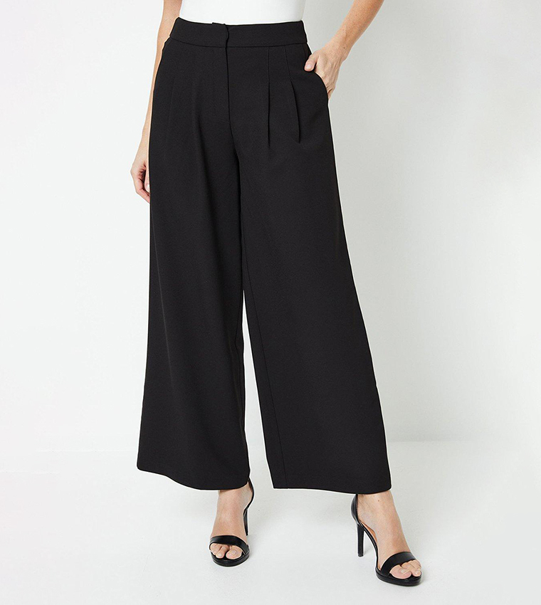 Buy Wallis Premium Pleat Detail Wide Leg Trousers In Black | 6thStreet UAE