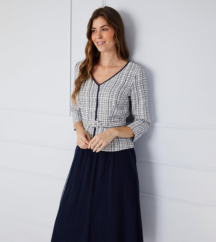 Buy Wallis Premium Boucle Midi Dress In Navy | 6thStreet UAE