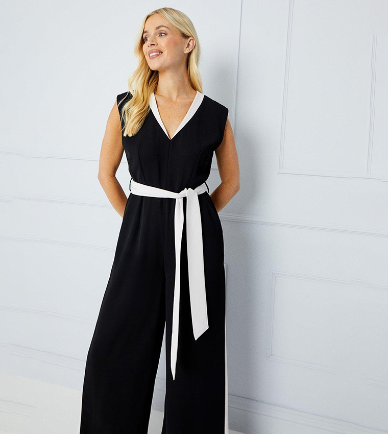 Buy Wallis Petite Tailored Contrast Wide Leg Jumpsuit In Black ...