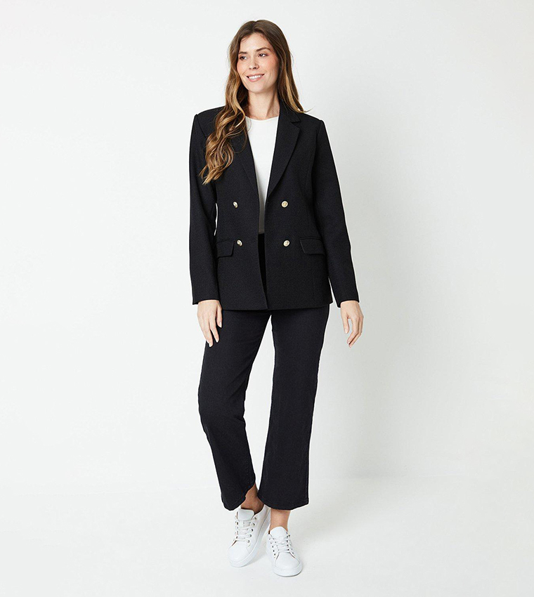 Buy Wallis Longline Textured Double Breasted Blazer In Black ...
