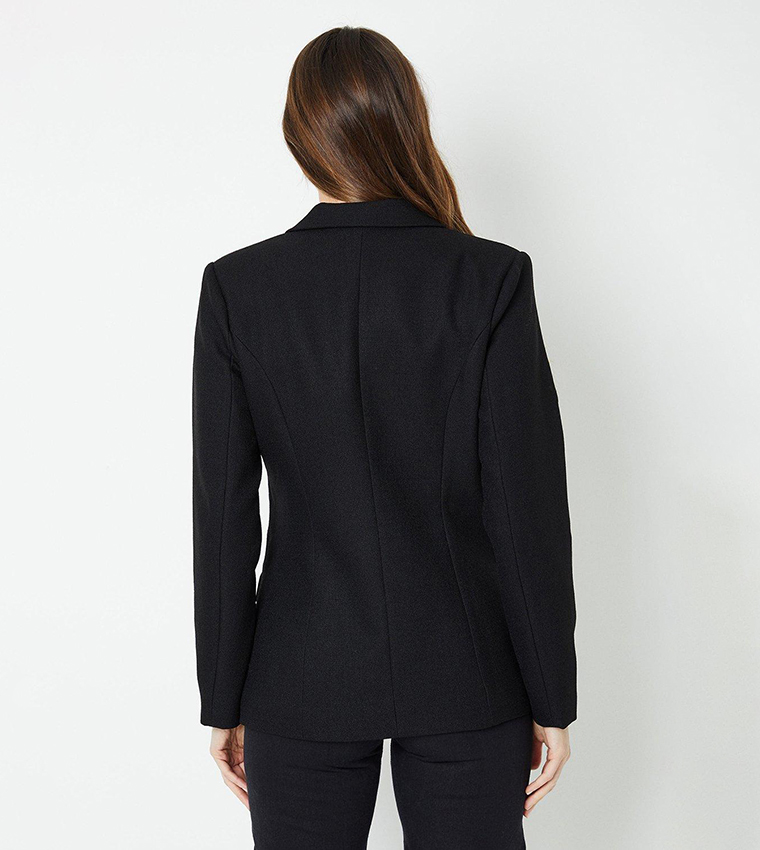 Buy Wallis Longline Textured Double Breasted Blazer In Black ...