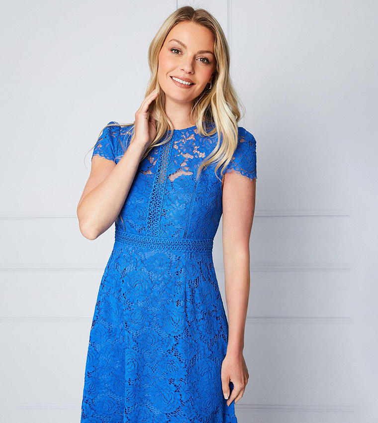 Buy Wallis Lace Fit And Flare Midi Dress In Blue | 6thStreet Qatar