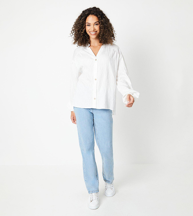 Buy Wallis Textured Stripe Hi Lo Shirt In White | 6thStreet Qatar