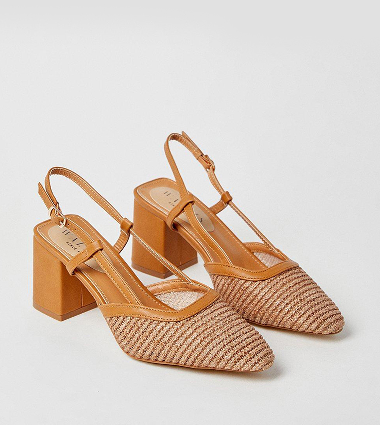 Buy Wallis Dea Woven Slingback Block Heel Pumps In Brown | 6thStreet UAE