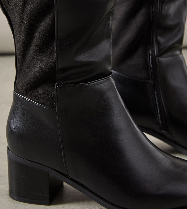 Buy Wallis Wide Fit Haver Back Stretch Block Heel Boots In Black ...