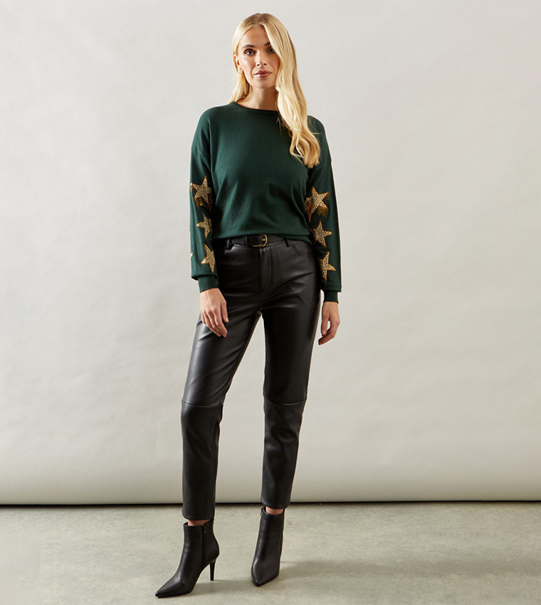 Buy Wallis Petite Hot Fix Star Sweater In Forest | 6thstreet UAE