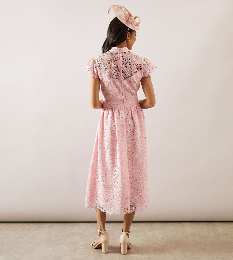 Buy Wallis Lacy Keyhole Neck Midi Dress In Pink | 6thStreet Saudi Arabia