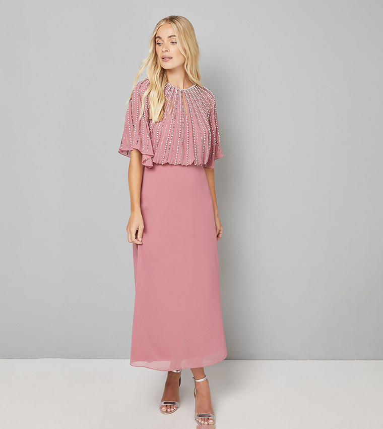 Buy Wallis Petite Linear Embellished Midi Dress In Rose | 6thStreet UAE