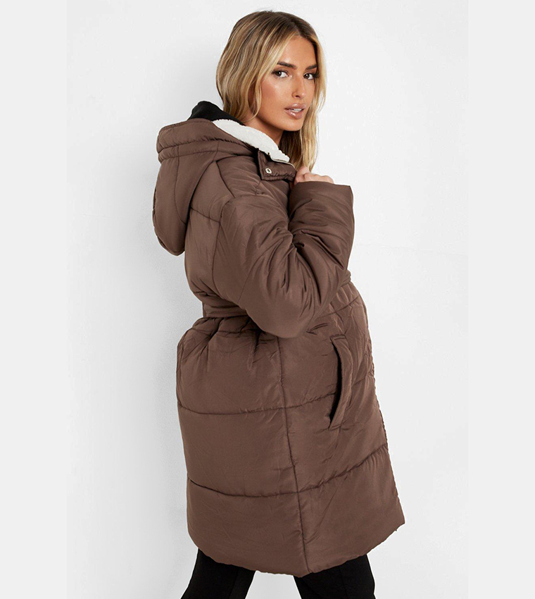 Buy Boohoo Maternity Padded Borg Detail Parka Coat In Brown | 6thStreet UAE