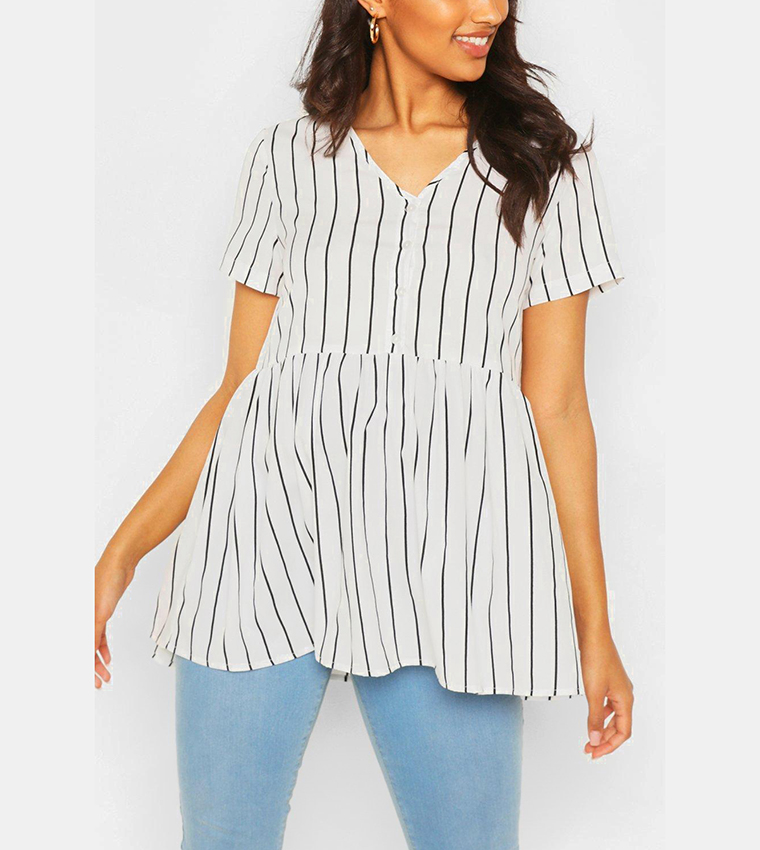 Buy Boohoo Maternity Stripe Woven Smock Top In White | 6thStreet UAE