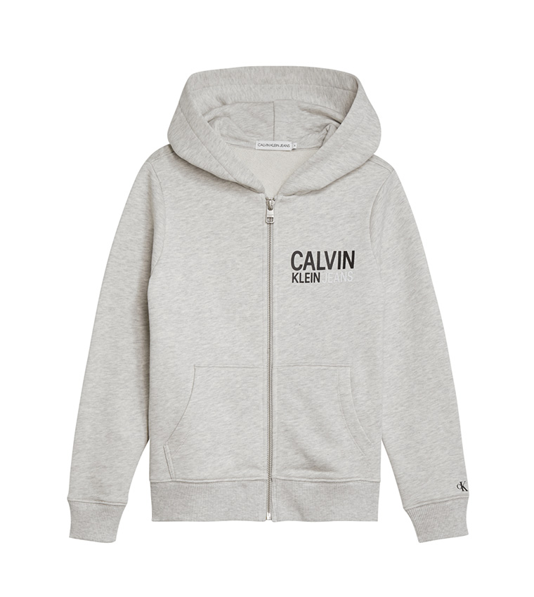 Buy Calvin Klein Stamp Logo Zip Hoodie Heavyweight Zip Throughs Light ...