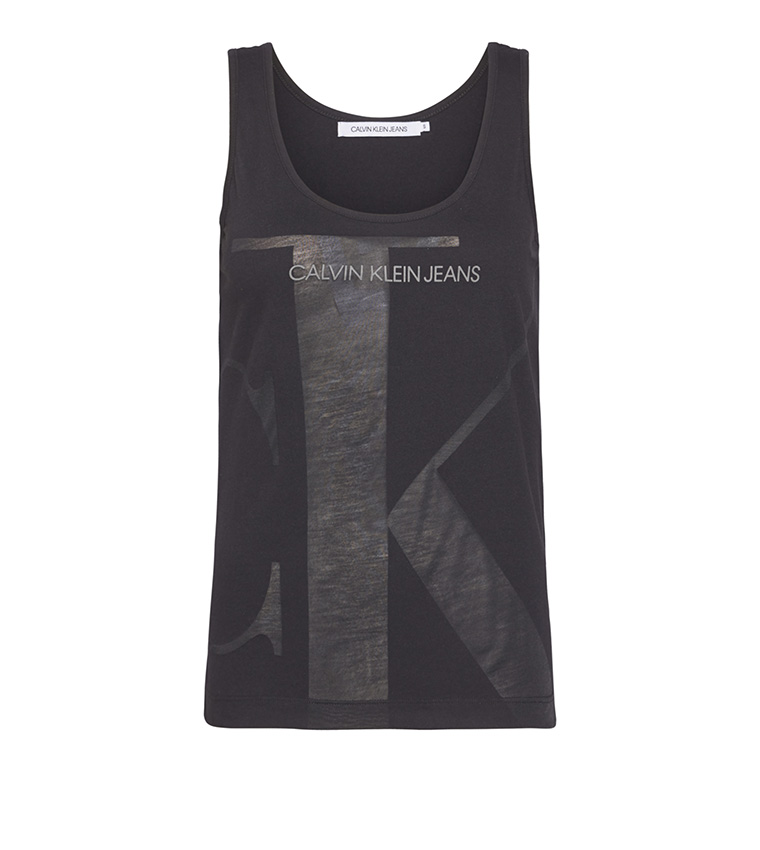 Buy Calvin Klein White Monogram Slim Tank Tops Ck Black In Black ...