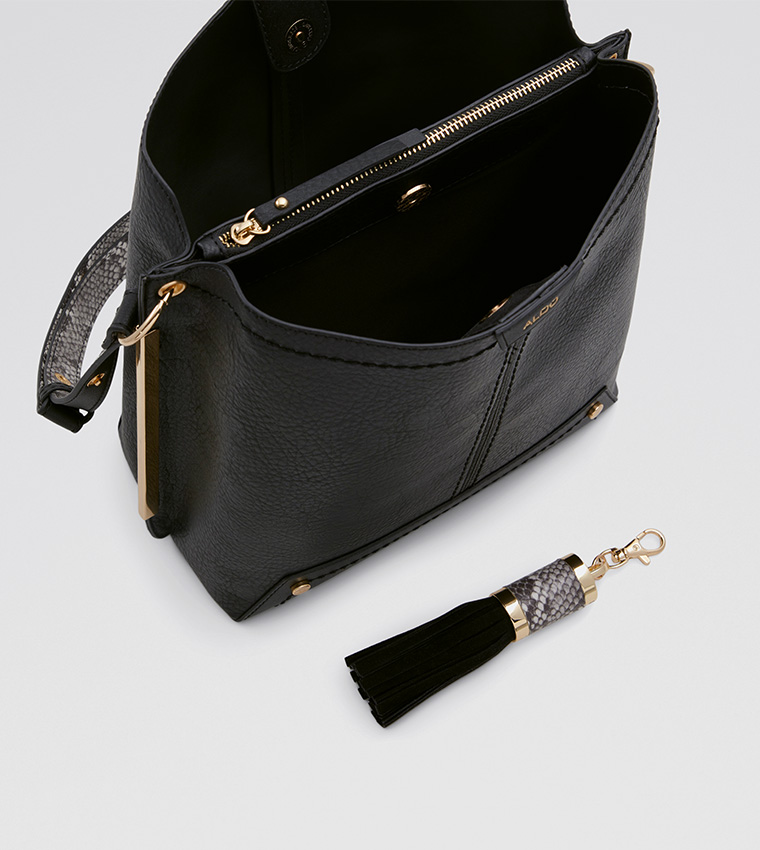 Buy Aldo CALLIA Snap Closure Tasseled Shoulder Bag In Black | 6thStreet UAE