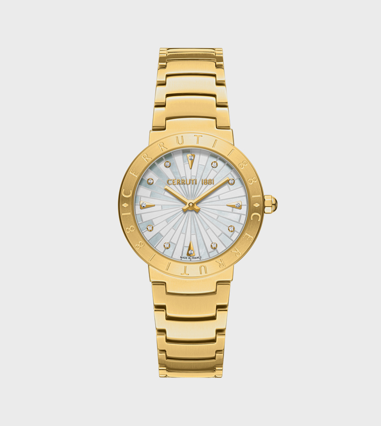 Buy CERRUTI 1881 FILIANO White Embossed MOP Dial Watch In Gold ...