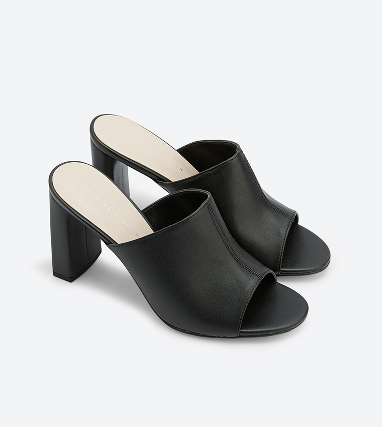 Buy Charles & Keith Open Toe Block Heel Mules Black In Black ...