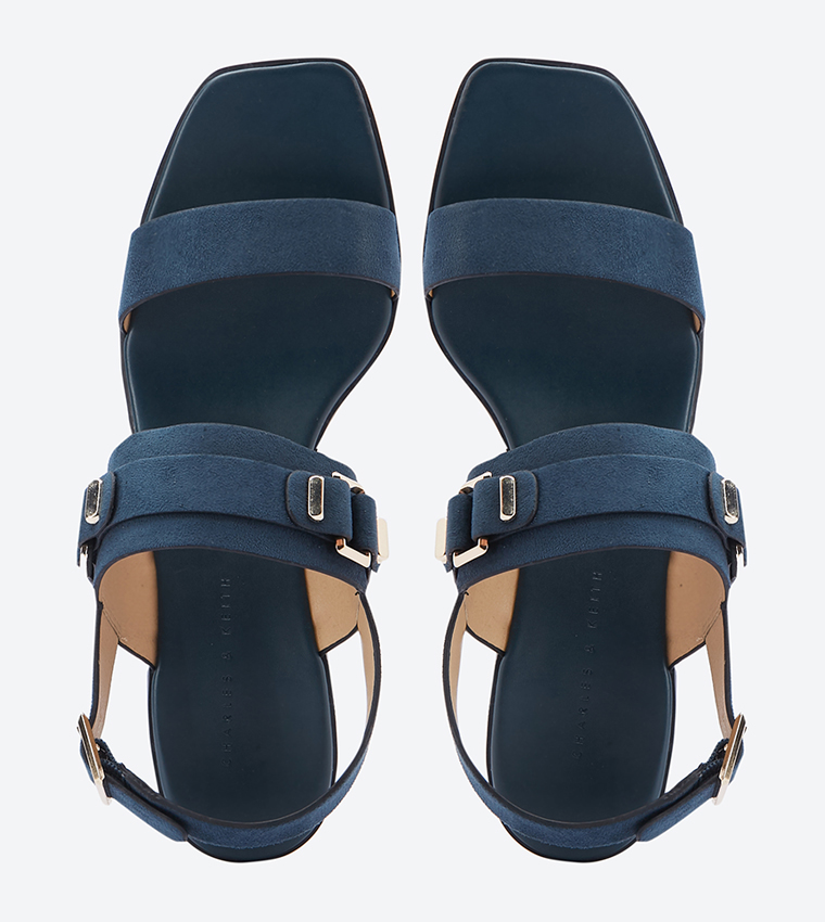 Buy Charles & Keith Chrome Block Heel Sandals Teal In Teal | 6thstreet UAE