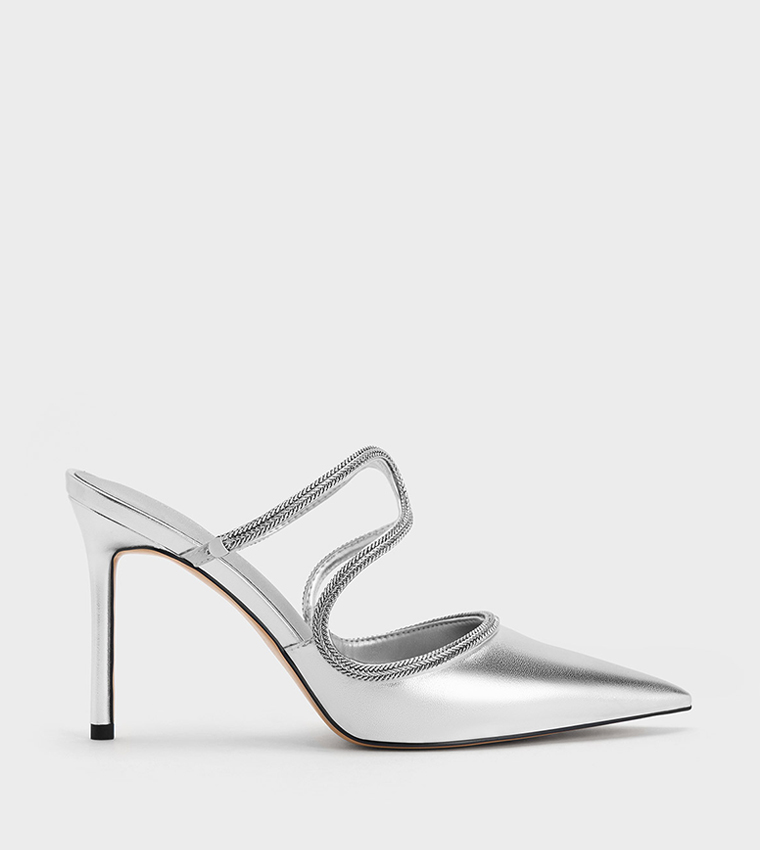 Buy Charles & Keith Metallic Embellished Stiletto Heel Mules In Silver ...