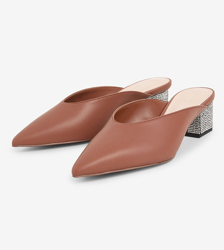 Buy Charles & Keith Embellished Block Heel Mules In Brown | 6thStreet ...