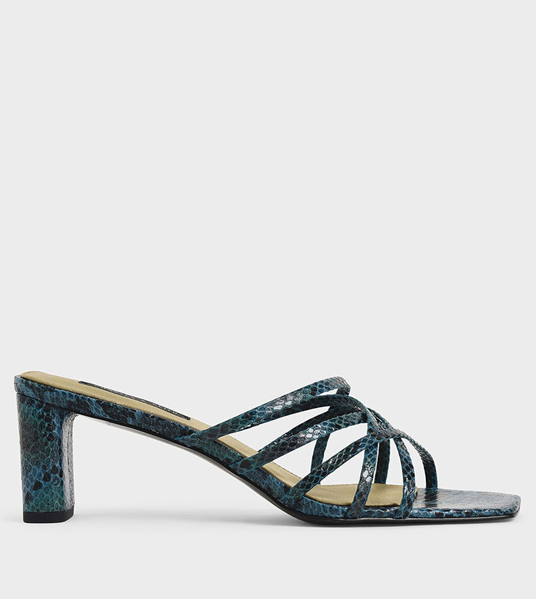 Buy Charles & Keith Snake Print Strappy Blade Heel Mules Animal Print ...