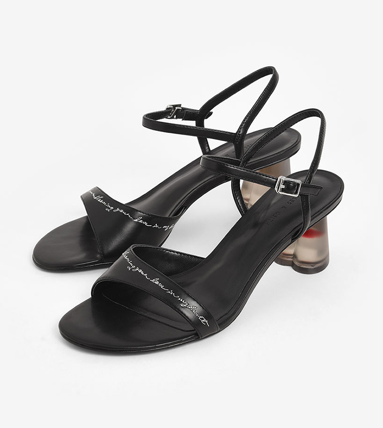 Buy Charles & Keith Round Toe Island Heel Sandals Black In Black ...